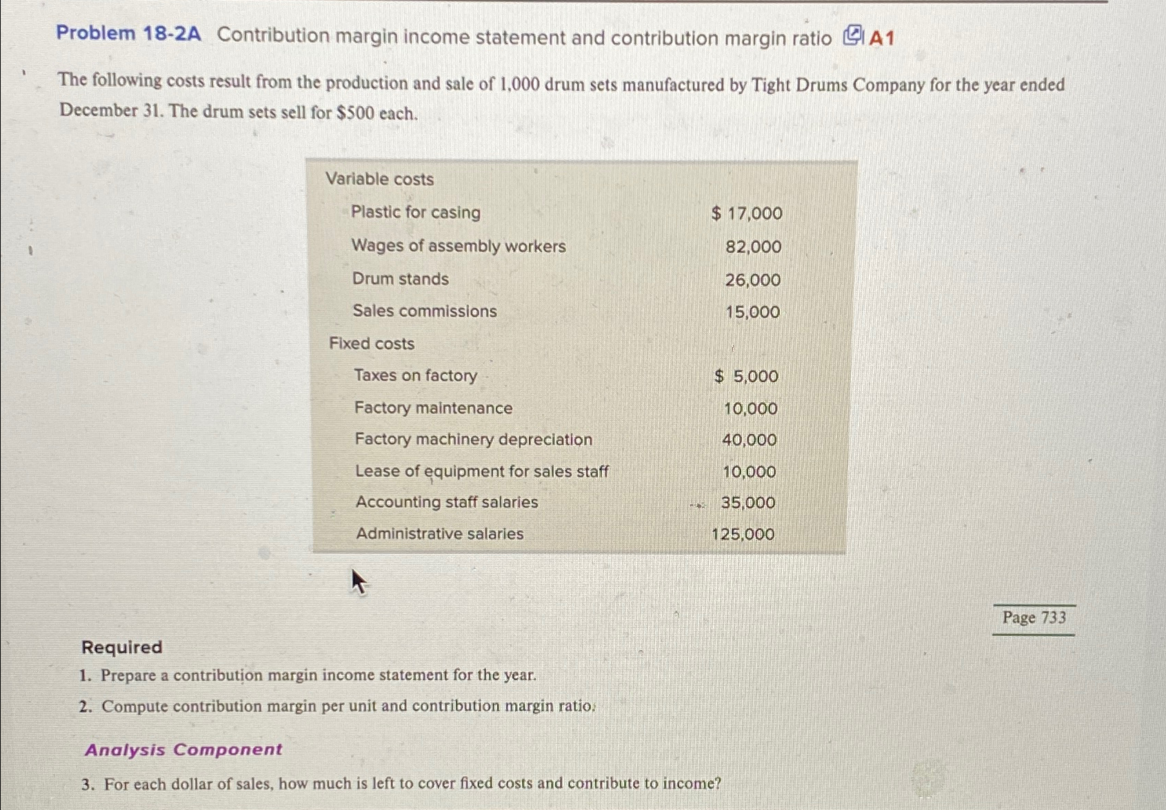 Solved Problem 18-2A Contribution margin income statement | Chegg.com
