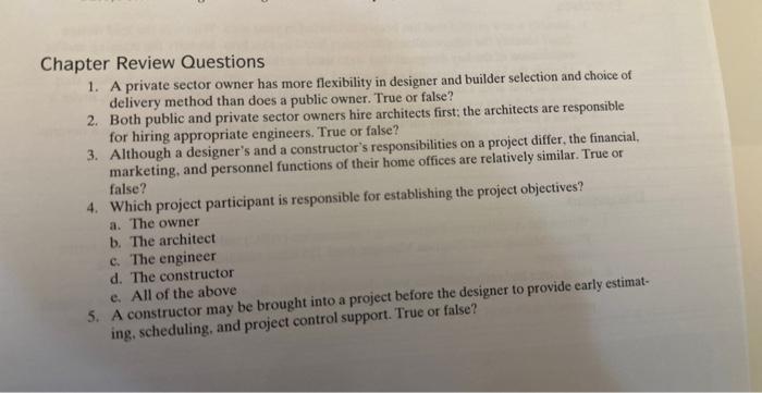 Solved Chapter Review Questions 1. A private sector owner | Chegg.com