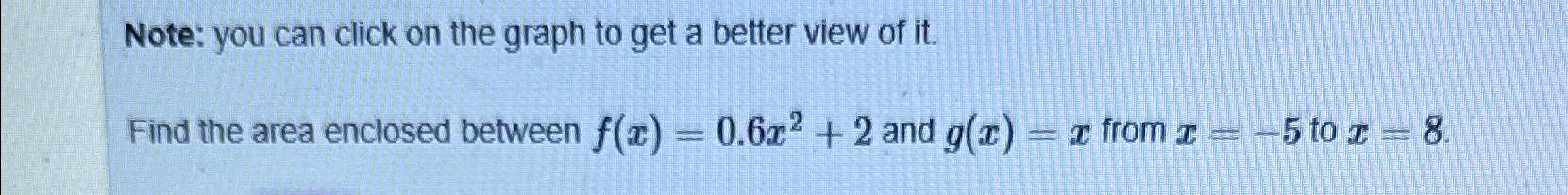 Solved Find the area enclosed between f(x)=0.6x2+2 ﻿and | Chegg.com