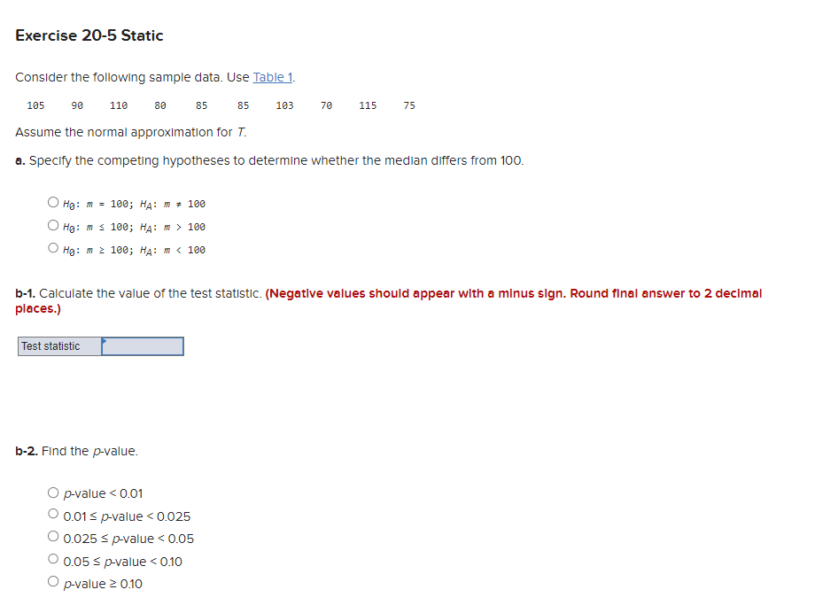 Solved Exercise 20-5 ﻿StaticConsider the following sample | Chegg.com