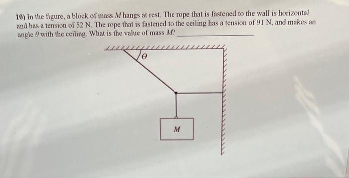 Solved 10) In the figure, a block of mass M hangs at rest. | Chegg.com