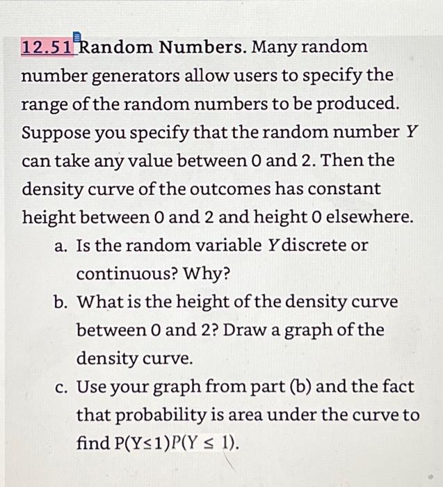 Solved 12.51 Random Numbers. Many random number generators | Chegg.com