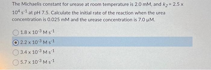 Solved The Michaelis constant for urease at room temperature | Chegg.com