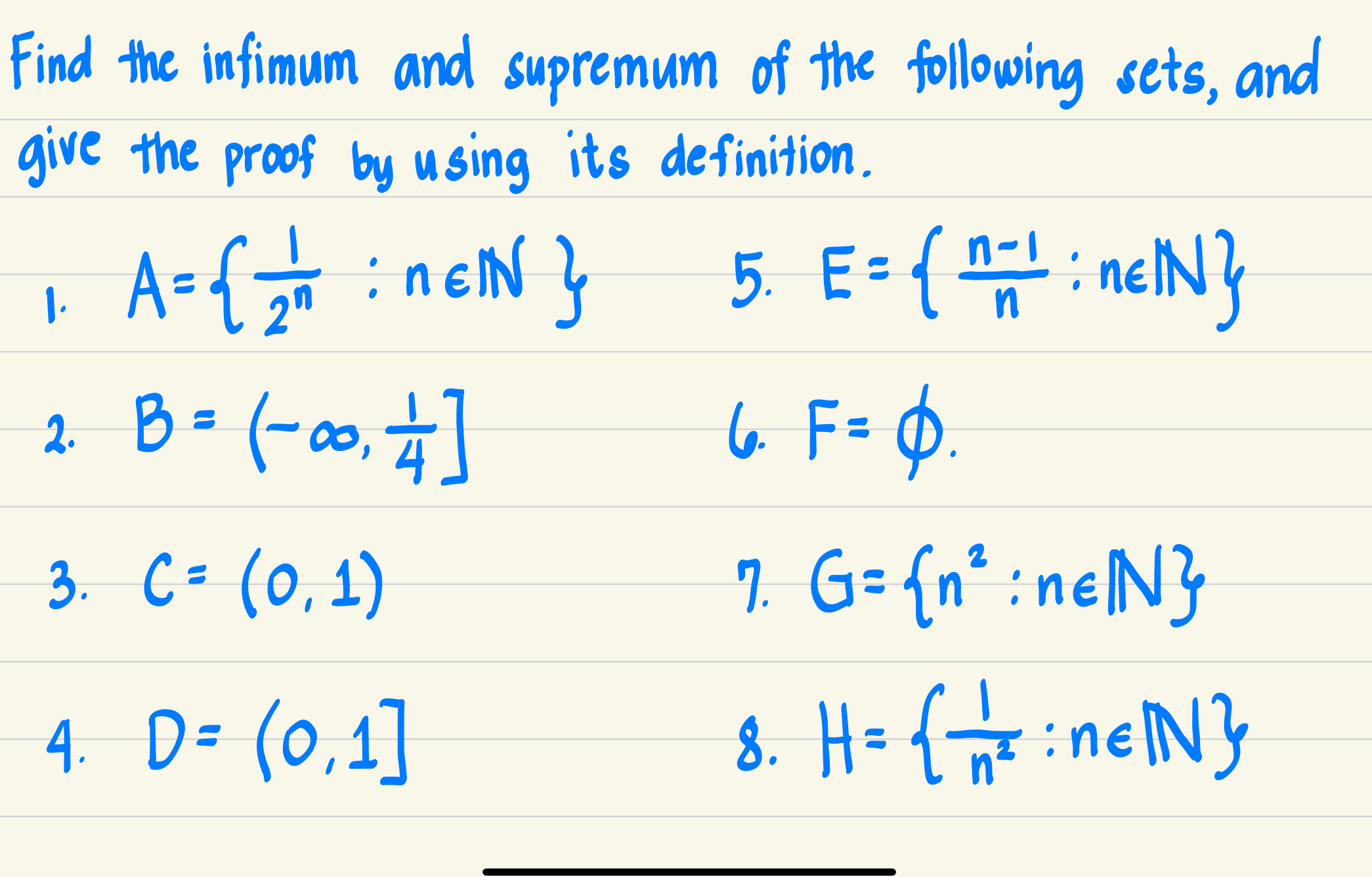 Solved Find the infimum and supremum of the following sets, | Chegg.com