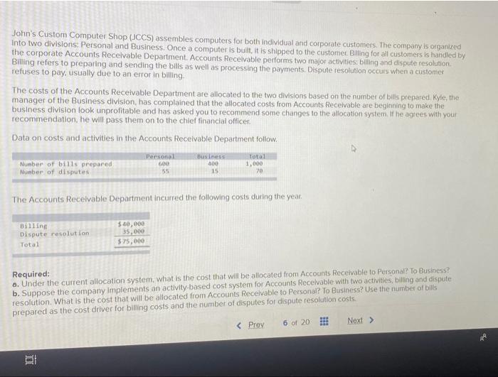 Solved John's Custom Computer Shop (JCCS) assembles | Chegg.com