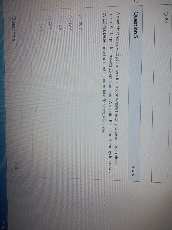 Solved 0 9.1 Question 5 2 pts A particle (charge = 50 °C) | Chegg.com