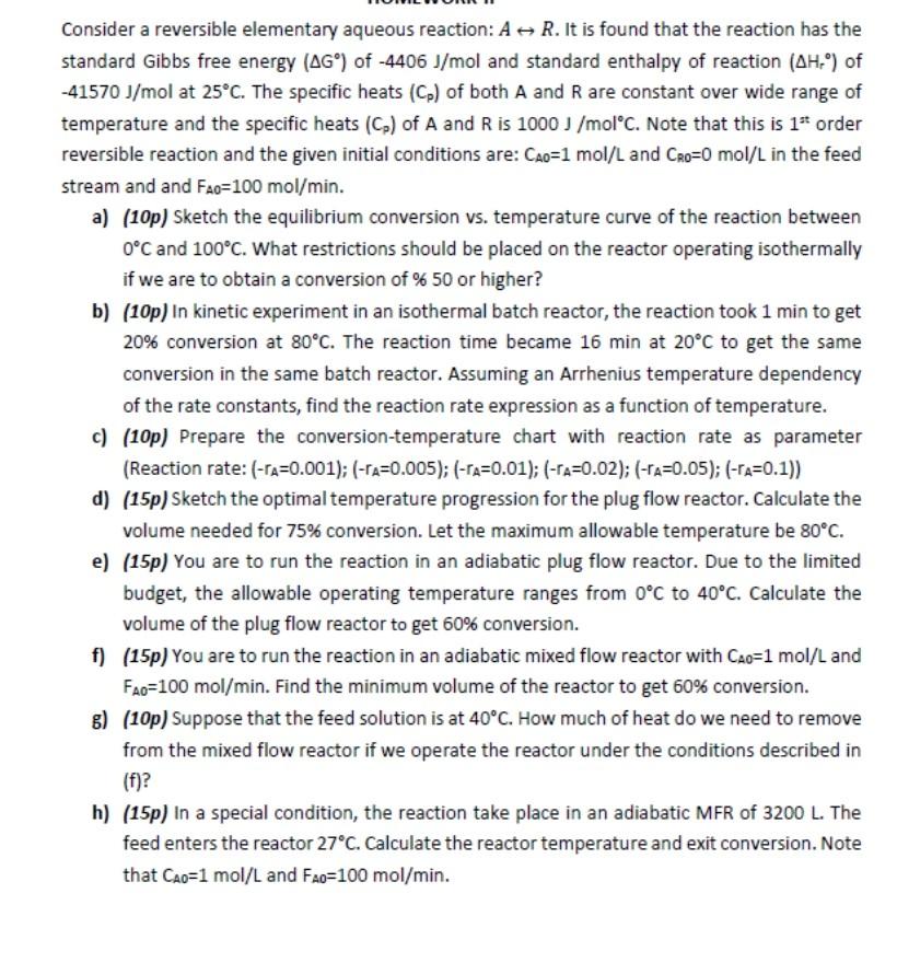 Solved Consider a reversible elementary aqueous reaction: A | Chegg.com