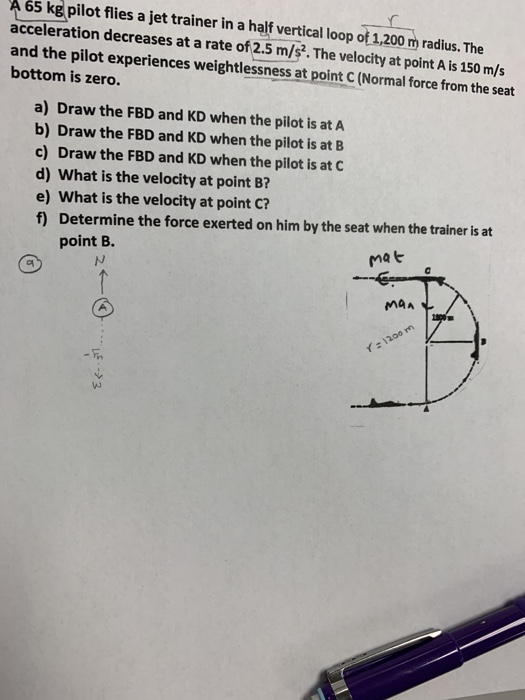Solved A 65 kg pilot flies a jet trainer in a half vertical | Chegg.com