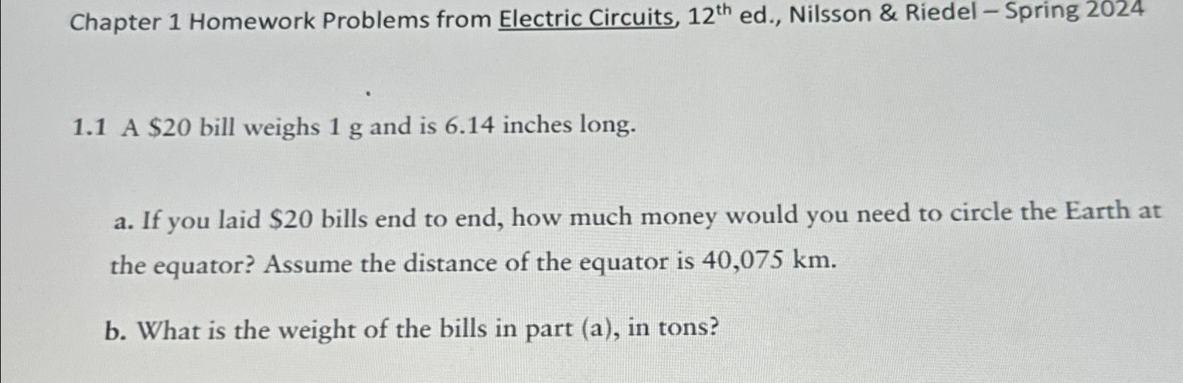 Solved Chapter 1 Homework Problems from Electric Circuits, | Chegg.com