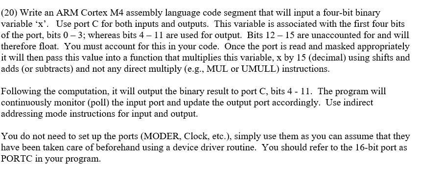 Solved 20 Write An Arm Cortex M4 Assembly Language Code