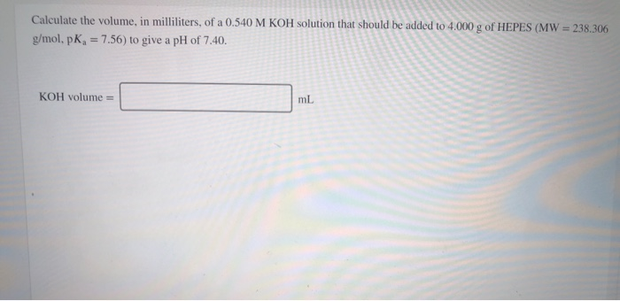 Solved Calculate the volume, in milliliters, of a 0.540 M | Chegg.com