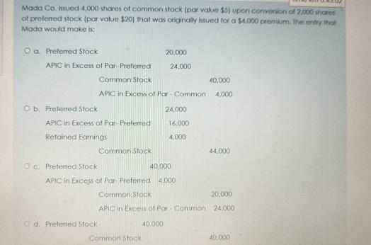 Solved Mada Co, ﻿issued 4,000 ﻿shares of common stock (par | Chegg.com