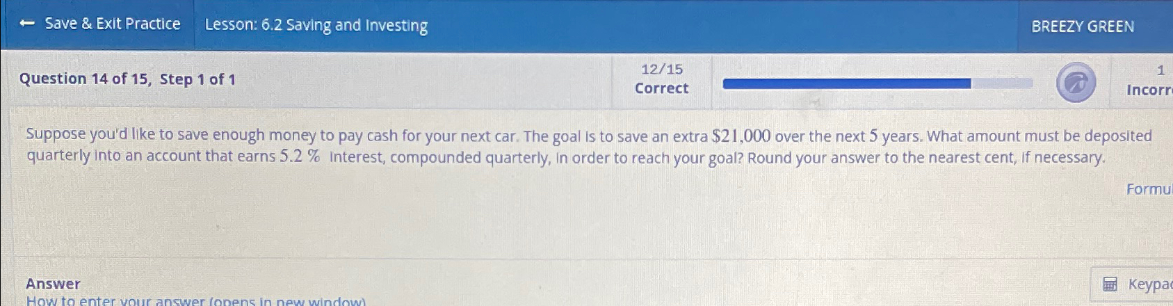 Solved larr Save & Exit PracticeLesson: 6.2 ﻿Saving and | Chegg.com