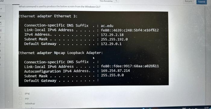 Solved thernet adapter Ethernet 3: Connection-specific DNS | Chegg.com