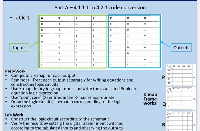 Solved Part A-411 1 to 4 2 1 code conversion • Table 1 B с D | Chegg.com