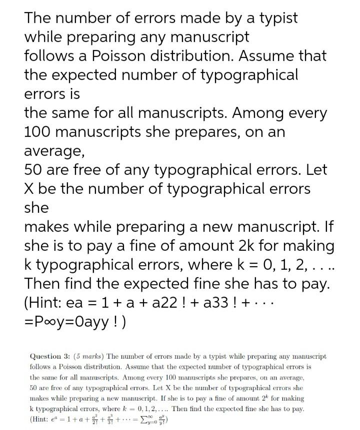 Solved The number of errors made by a typist while preparing | Chegg.com