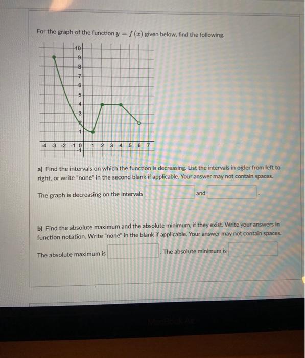 Solved For the graph of the function y=f(x) given below, | Chegg.com