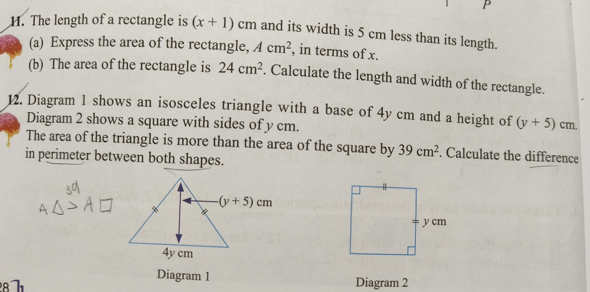 Solved The length of a rectangle is (x+1)cm ﻿and its width | Chegg.com