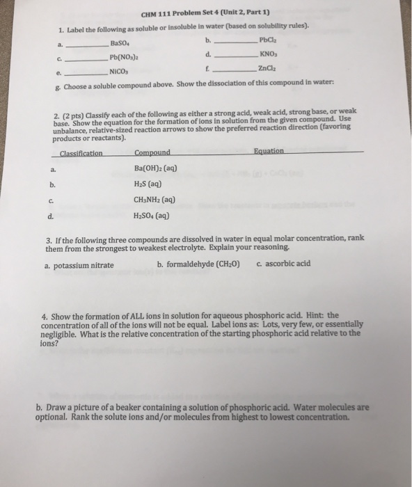Solved Chm 111 Problem Set 4 Unit 2 Part 1 1 Label The