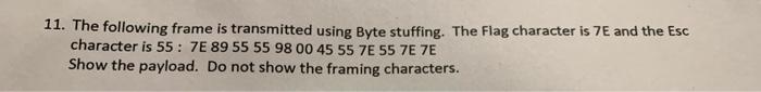 Solved 11. The following frame is transmitted using Byte | Chegg.com