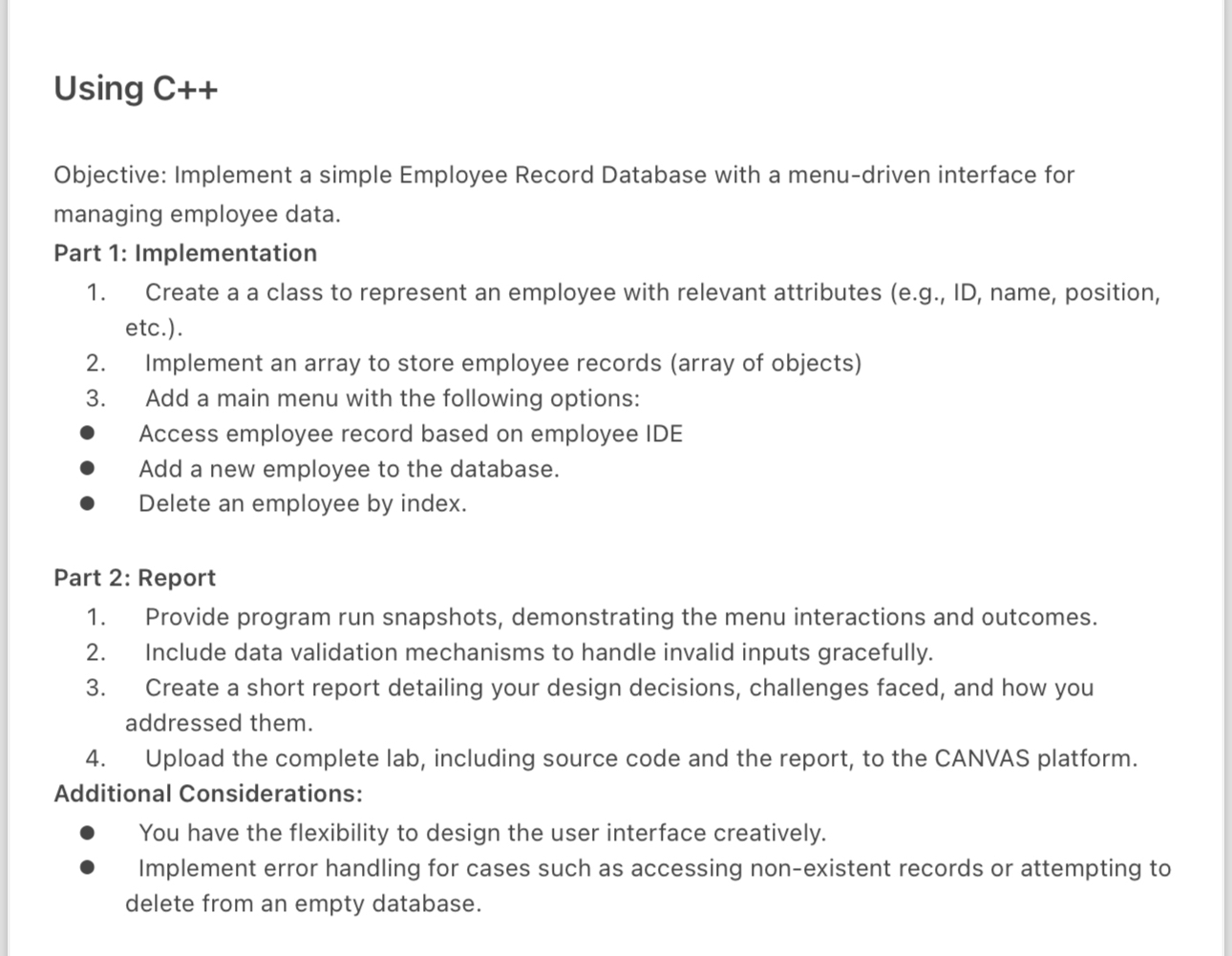 Solved Using C++Objective: Implement a simple Employee | Chegg.com