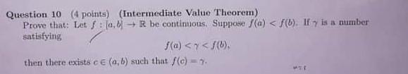 Solved Question 10 (4 points) (Intermediate Value Theorem) | Chegg.com