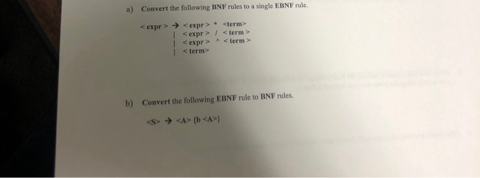 Solved Convert the following BNF rules to a single EBNF | Chegg.com