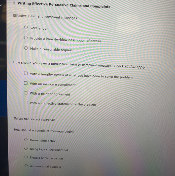 3. Writing Effective Persuasive Claims and Complaints | Chegg.com