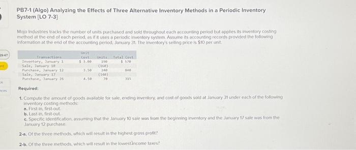 Solved PB7-1 (Algo) Analyzing the Effects of Three | Chegg.com