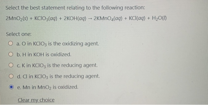 Solved Select the best statement relating to the following | Chegg.com