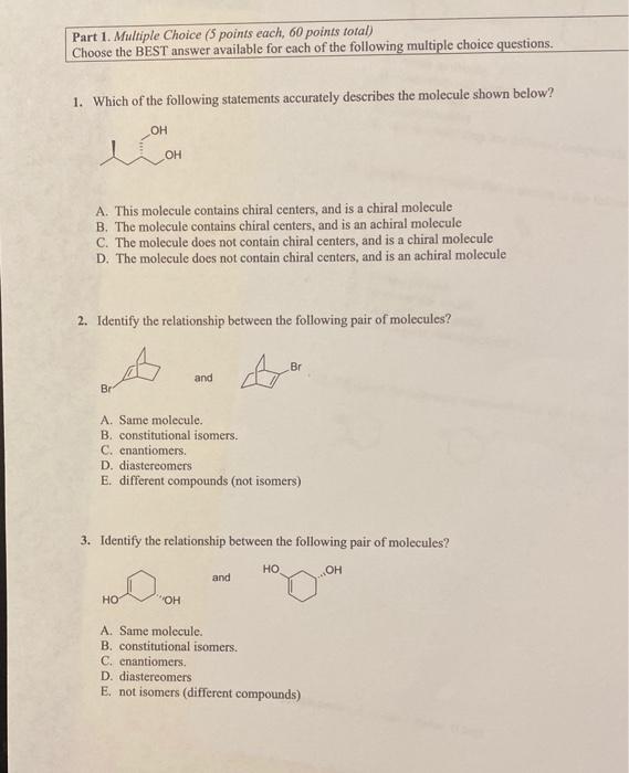 Solved Part 1. Multiple Choice (5 points each, 60 points | Chegg.com