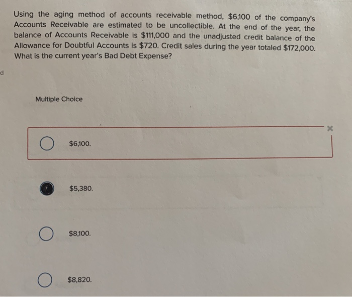 Solved Using the aging method of accounts receivable method, | Chegg.com