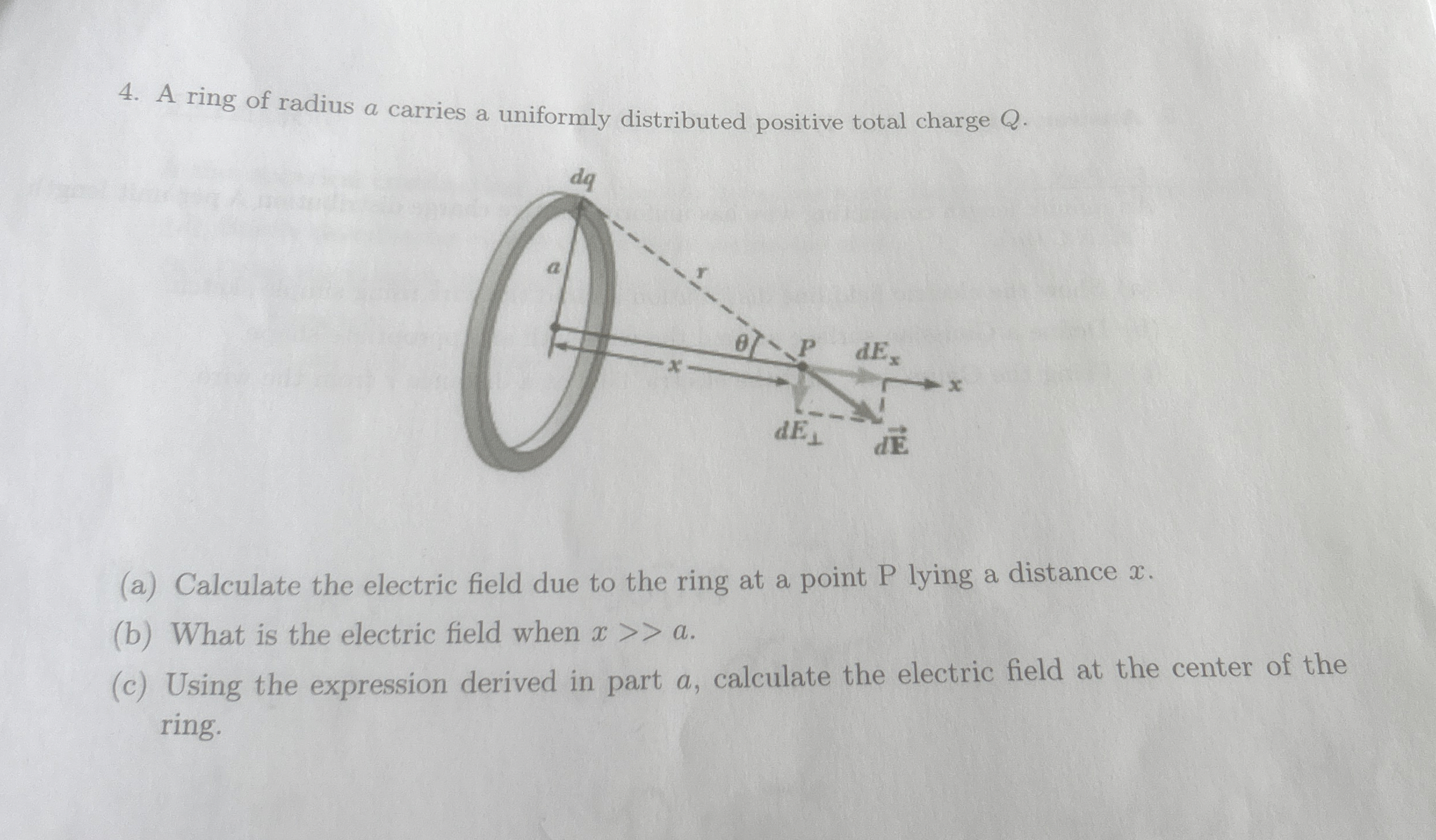 Solved A ring of radius a carries a uniformly distributed | Chegg.com