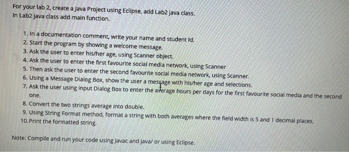 Solved create a Java Project using Eclipse, add Lab2 java | Chegg.com