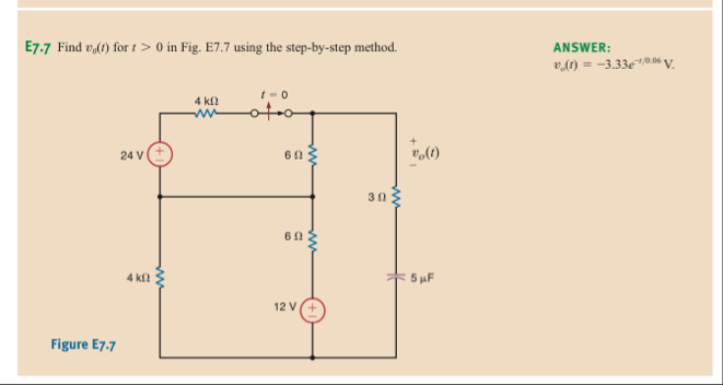 Solved E7.7 ﻿Find v0(t) ﻿for t>0 ﻿in Fig. E7.7 ﻿using the | Chegg.com