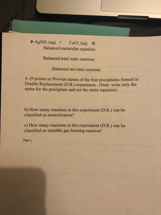 Solved 1 8 Points Write Balanced Reaction Equation For
