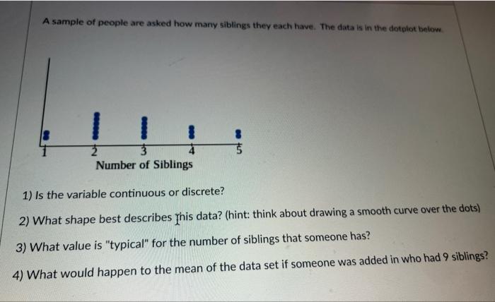 Solved A sample of people are asked how many siblings they | Chegg.com