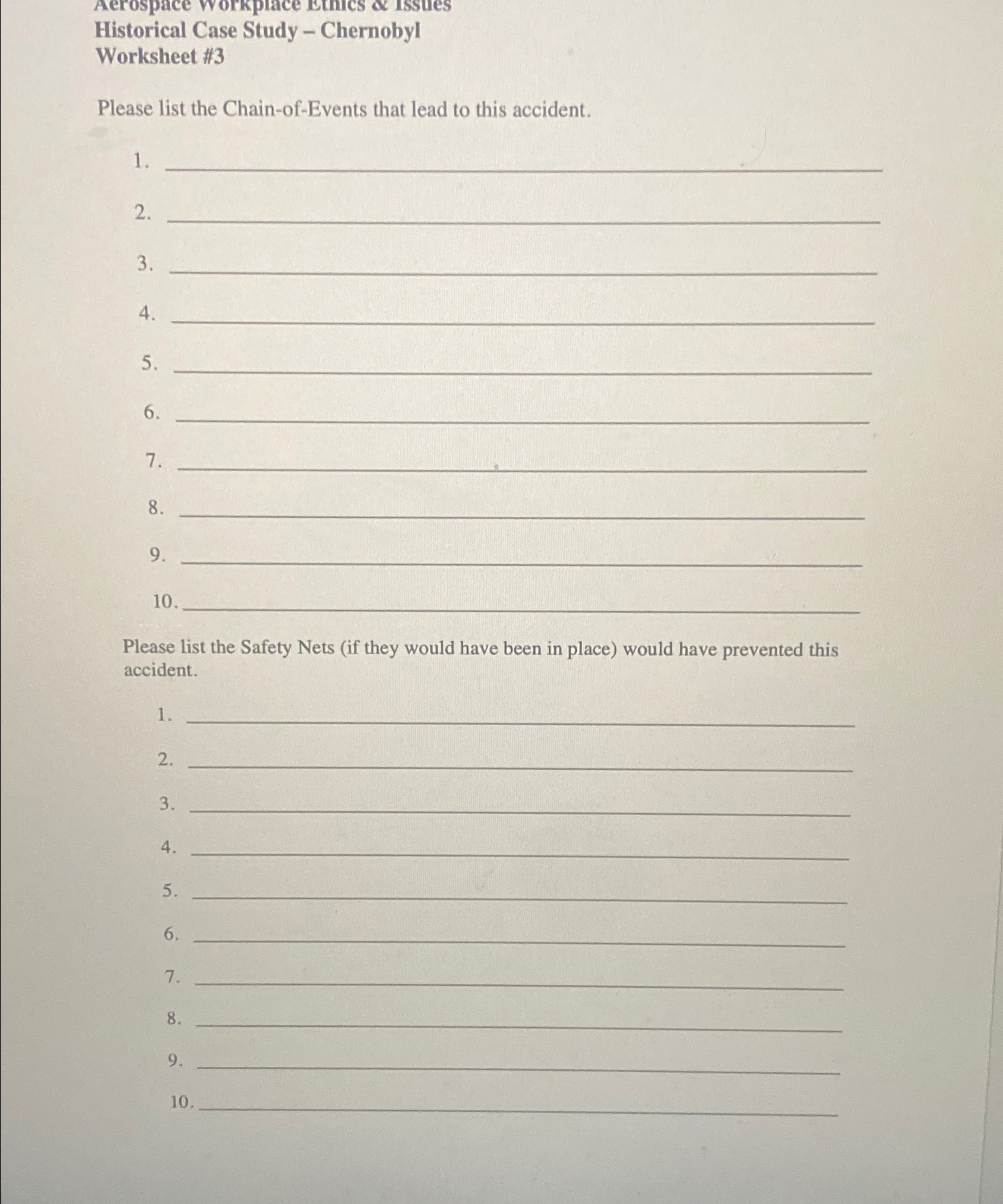Solved Historical Case Study - ﻿Chernobyl Worksheet #3Please | Chegg.com