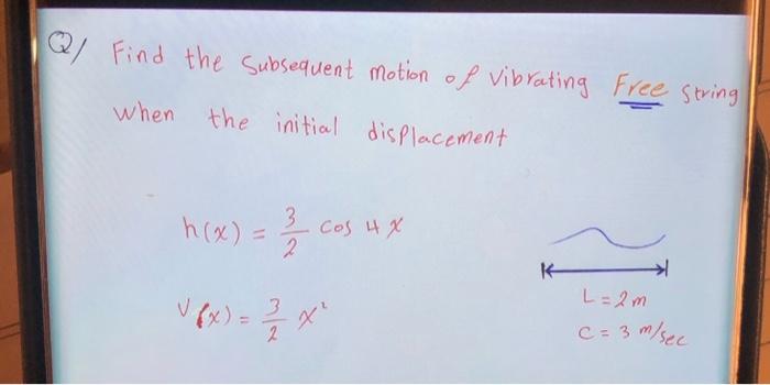 Solved I Find the subsequent motion of vibrating Free string | Chegg.com