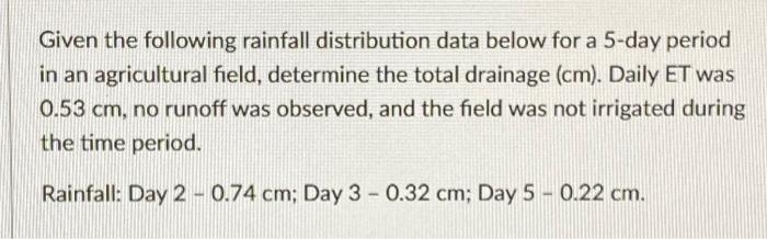 Solved Given the following rainfall distribution data below | Chegg.com