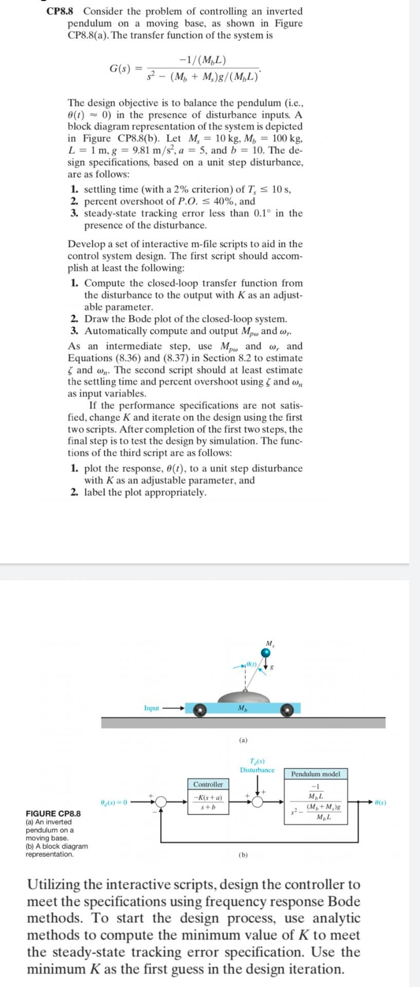 Solved CP8.8 Consider the problem of controlling an inverted | Chegg.com