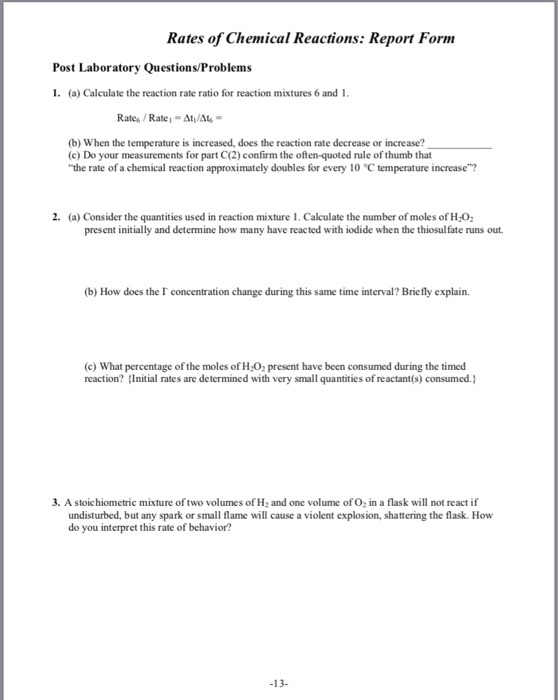 1. (a) Calculate the reaction rate ratio for reaction | Chegg.com