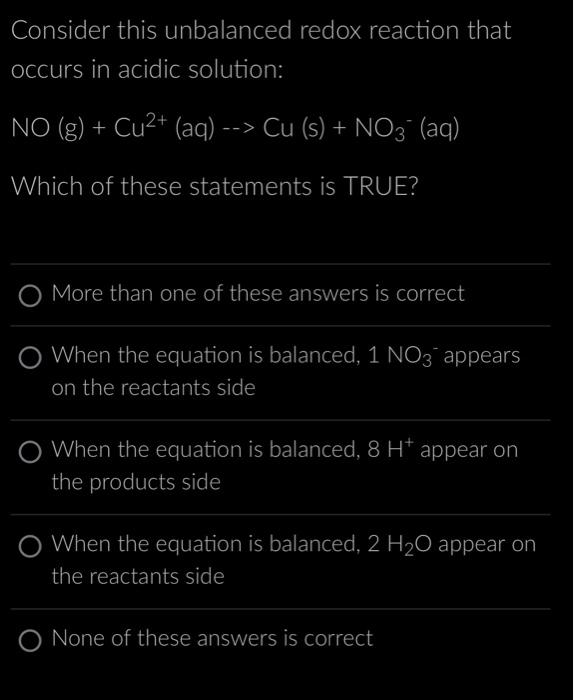 Solved Consider this unbalanced redox reaction that occurs | Chegg.com