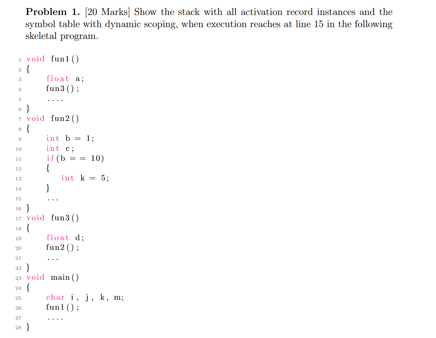 Solved Problem 1. [20 ﻿Marks] ﻿Show the stack with all | Chegg.com