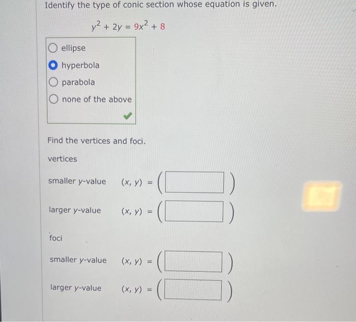 Solved Identify The Type Of Conic Section Whose Equation Is