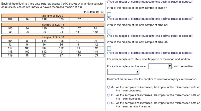 Solved For each data set, compute the mean and median. What | Chegg.com