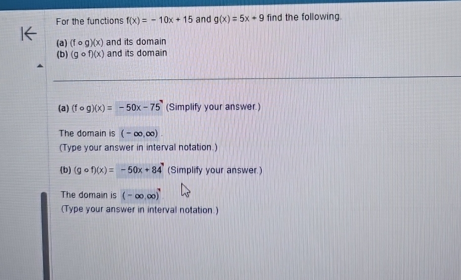Solved For the functions f(x)=-10x+15 ﻿and g(x)=5x+9 ﻿find | Chegg.com