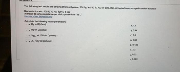 Solved The following test results are obtained from a | Chegg.com