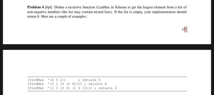 Solved Problem 4 6pt Define A Recursive Function Findmax 6644