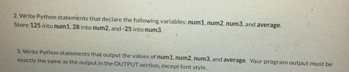 Solved 2. Write Python statements that declare the following | Chegg.com